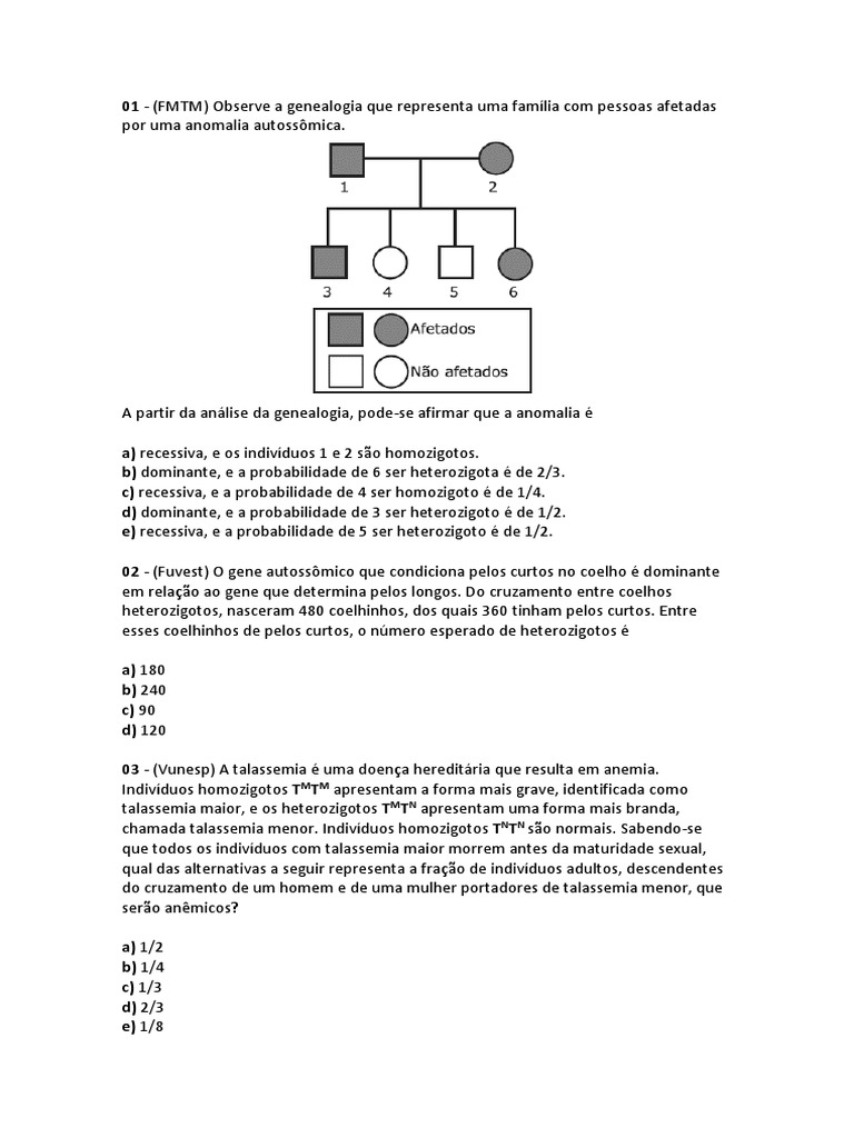 Exercícios - Hered Alelos Letais Codo Polialelia | PDF | Alelo | Genótipo