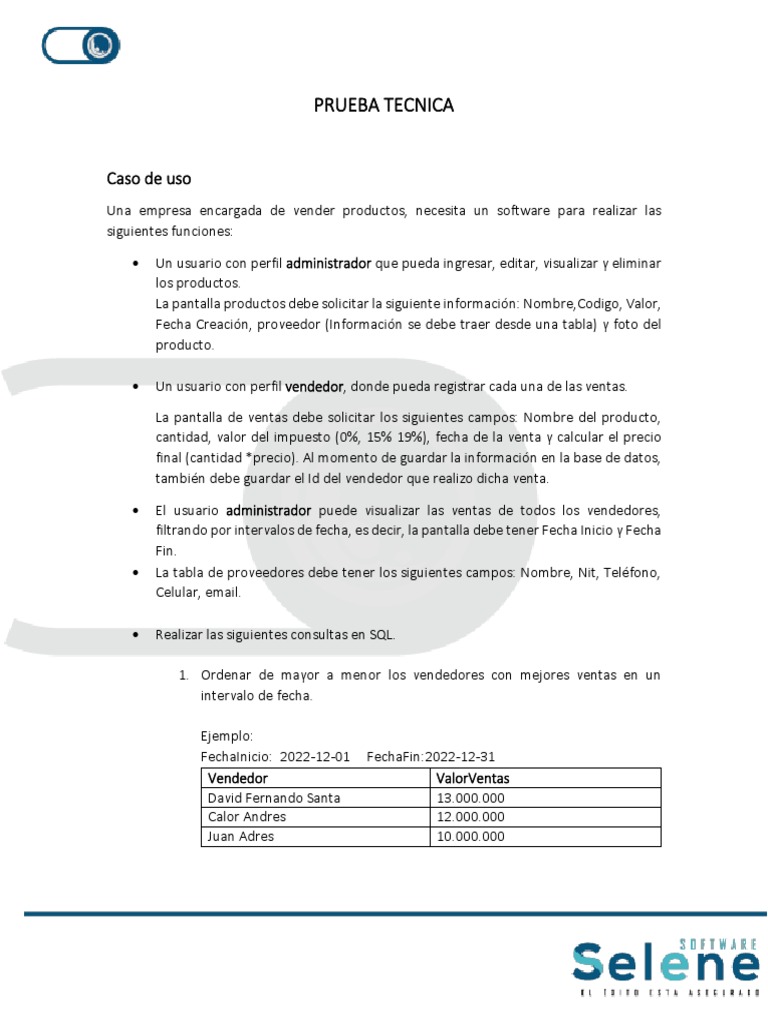 Prueba Tecnica | PDF | Bases de datos | Servidor SQL de Microsoft