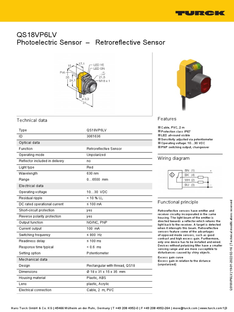 Mca. Turck Mod. QS18VP6LV | PDF | Sensor | Electricity