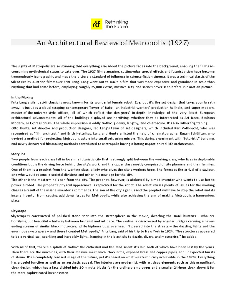 An Architectural Review Of Metropolis 1927 PDF