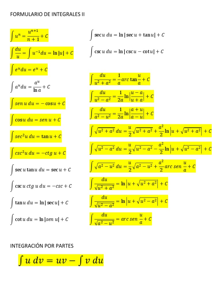 Formulario de Integrales Ii | PDF