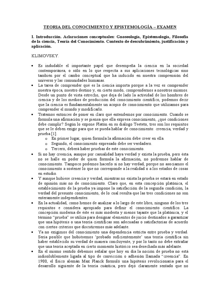 Epistemología - Resumen. | PDF | Verdad | Conocimiento