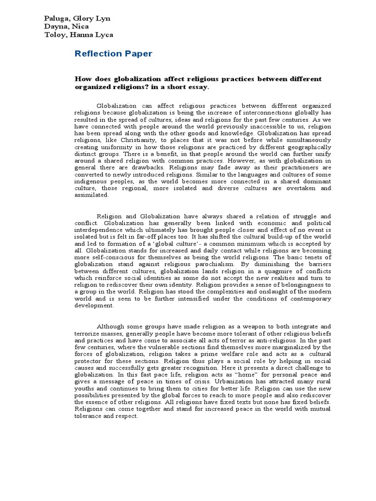 Contempo 04 Group Reflection Paper | PDF | Globalization