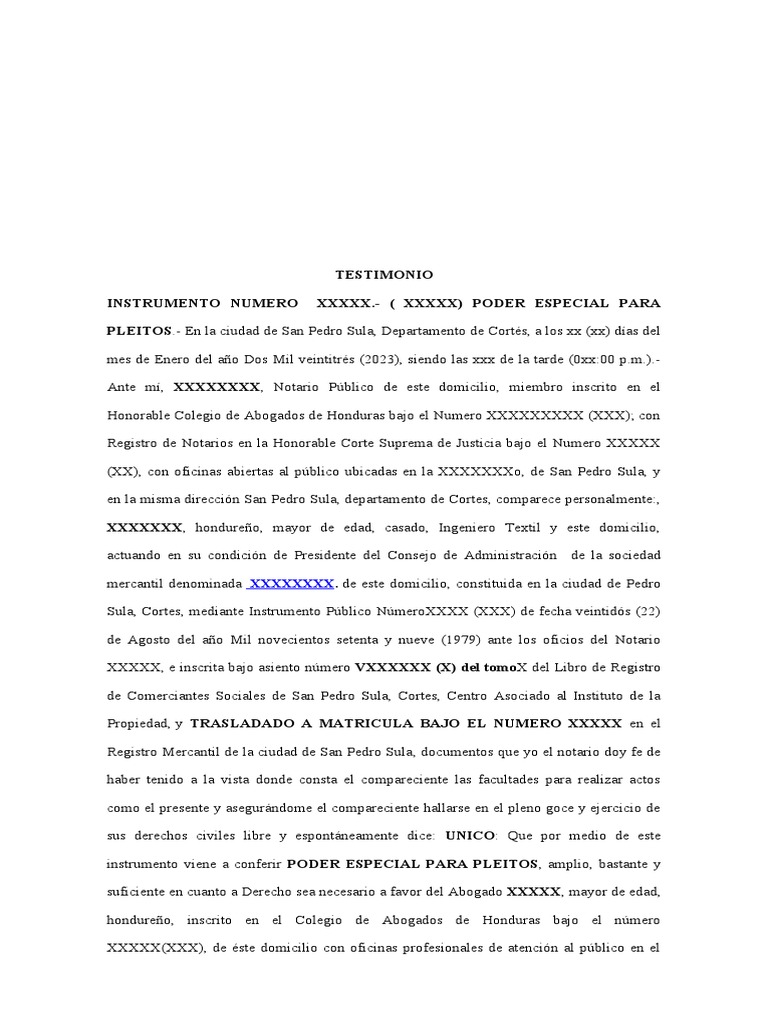 Carta Poder Satcarta De Poder Para Pleitos