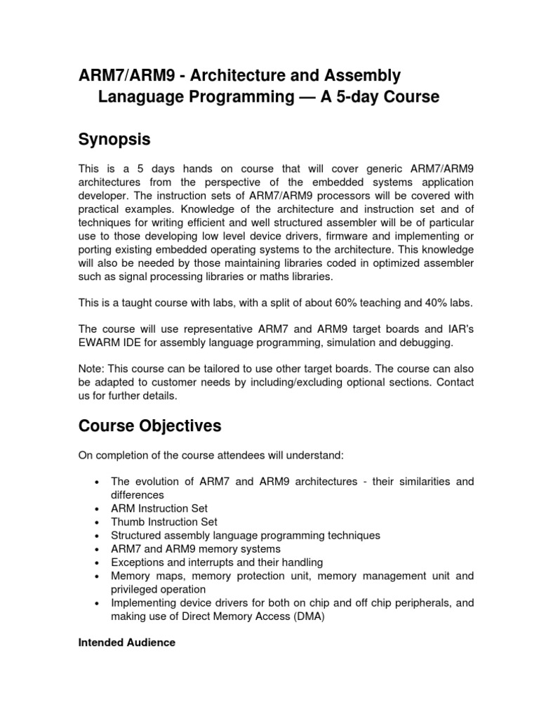 ARM7/ARM9 - Architecture and Assembly Lanaguage Programming - A 5-Day ...