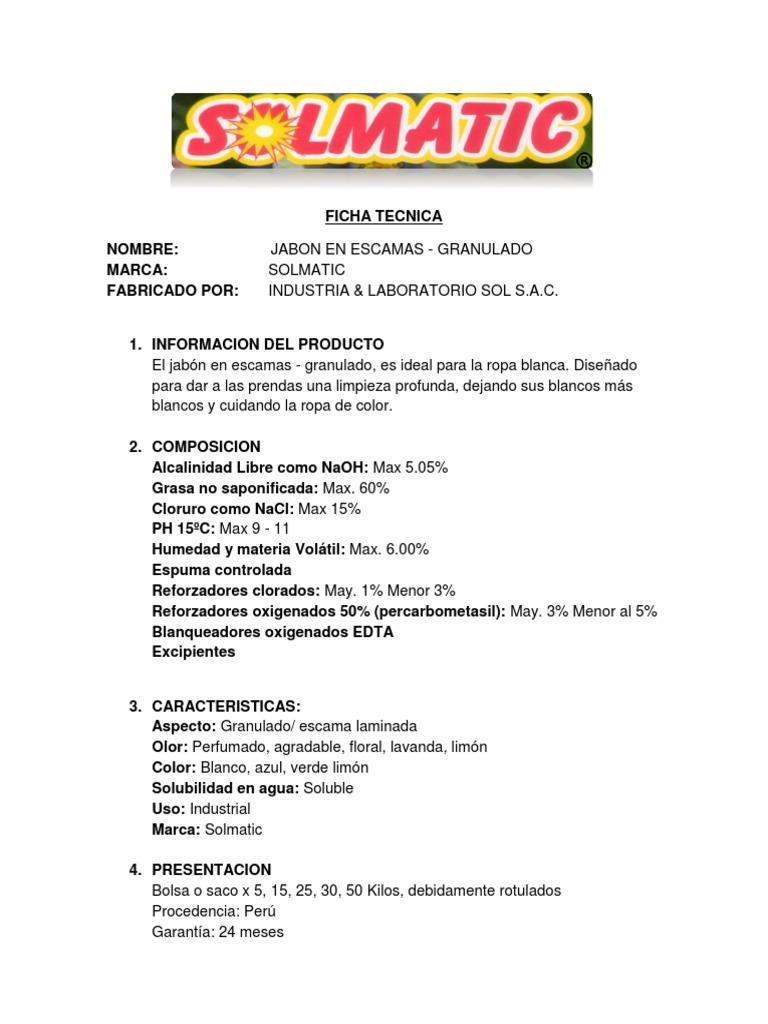 Jabón en Escamas Granulado Solmatic | PDF