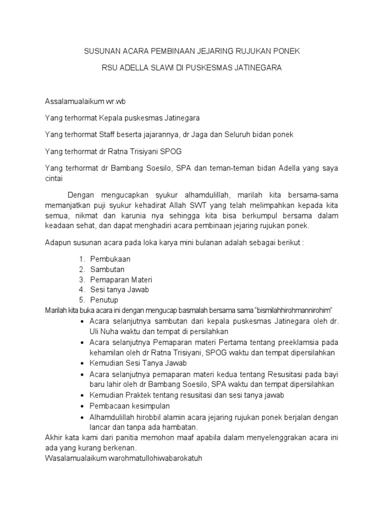 Susunan Acara Pembinaan Jejaring Rujukan Ponek | PDF