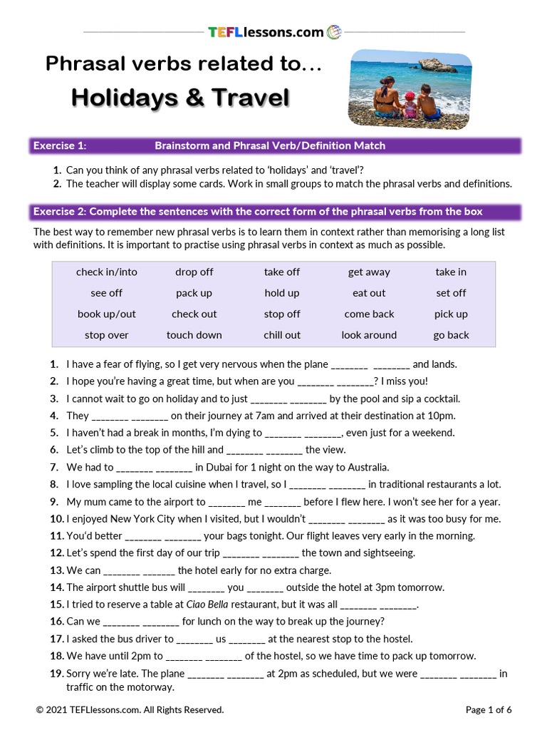 Holiday Phrasal Verbs Teacher | PDF