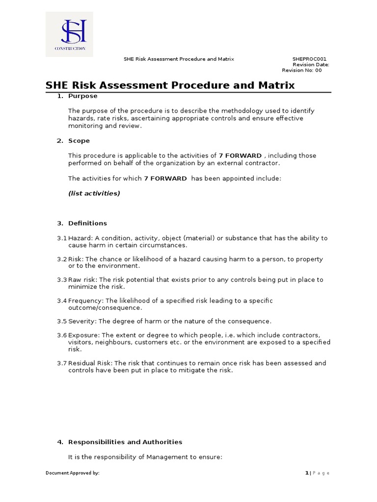 SHE Risk Assessment Procedure Matrix | PDF | Risk Assessment | Risk