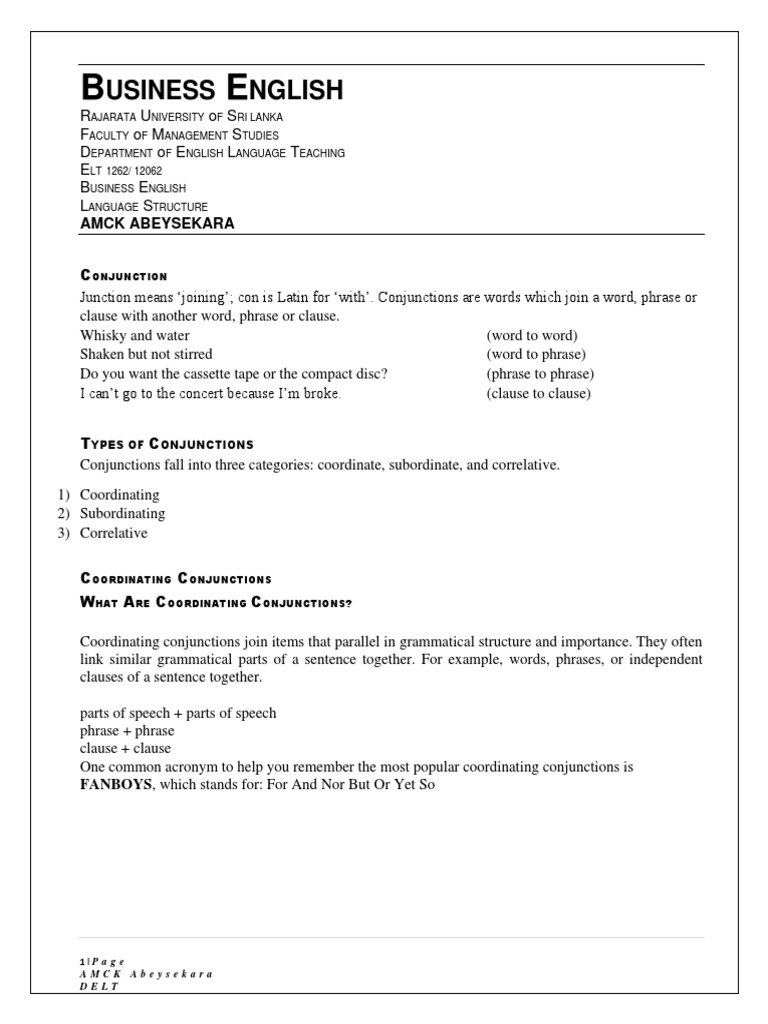Understanding Coordinating Conjunctions | PDF | Language Arts & Discipline