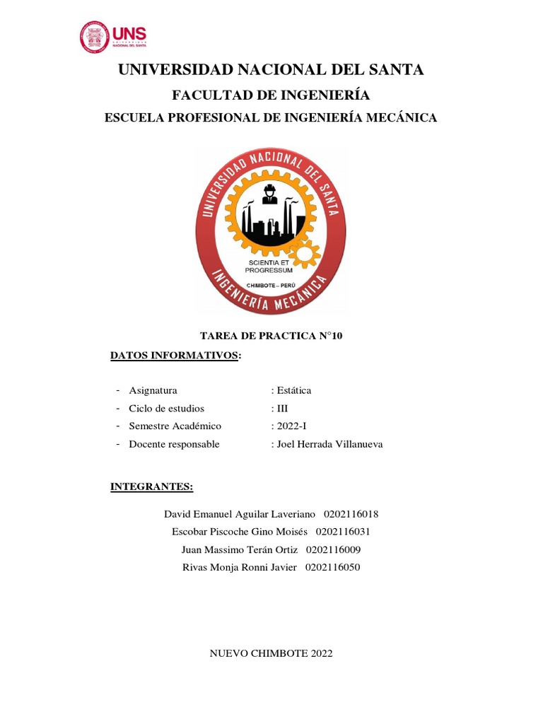 Estatica - Tarea de practica N°10 | PDF