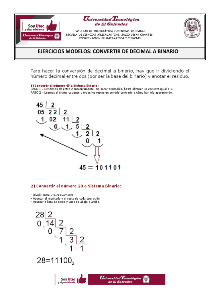 Ejemplos Convertir de Decimal A Binario | PDF