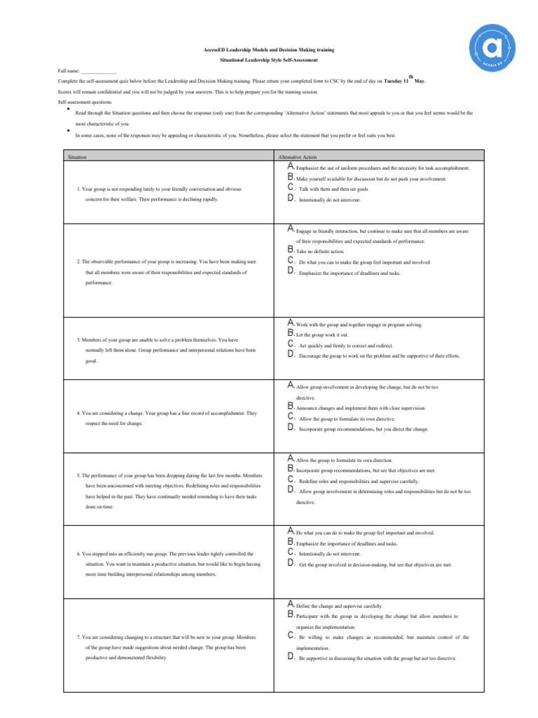 Situational Leadership Quiz | PDF
