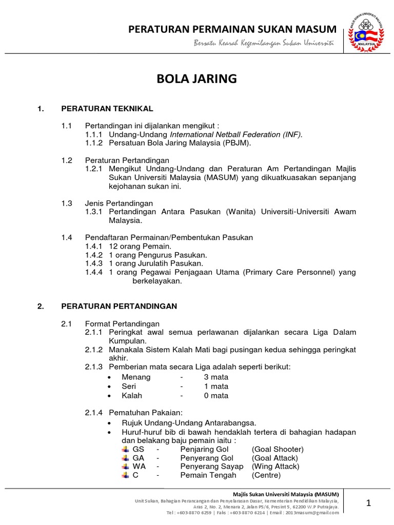 Peraturan Permainan Bola Jaring | PDF