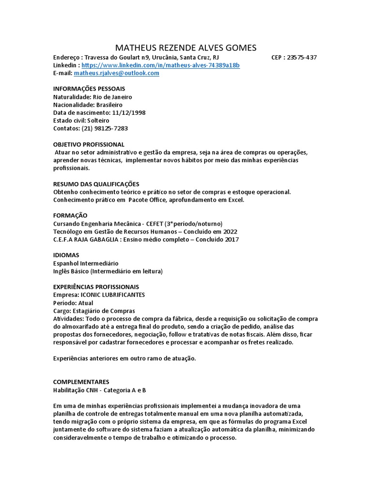 Currículo Adm 2022 Atualizado | PDF