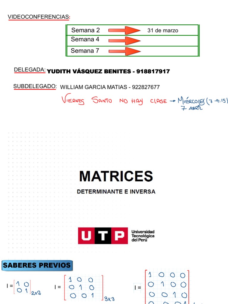 S01.s2 - MATRICES (DETERMINATE E INVERSA) - DESARROLLO DE LA CLASE | PDF