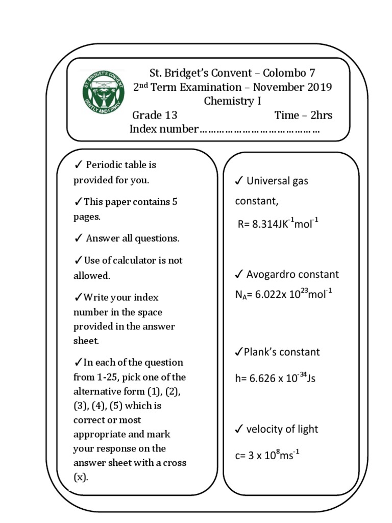 Grade 13 SBC 2019 Novemebr Term Test | PDF | Reaction Rate | Ammonium