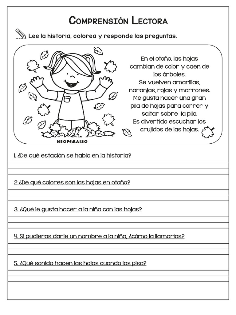 Omprensión Ectora: Lee La Historia, Colorea y Responde Las Preguntas ...