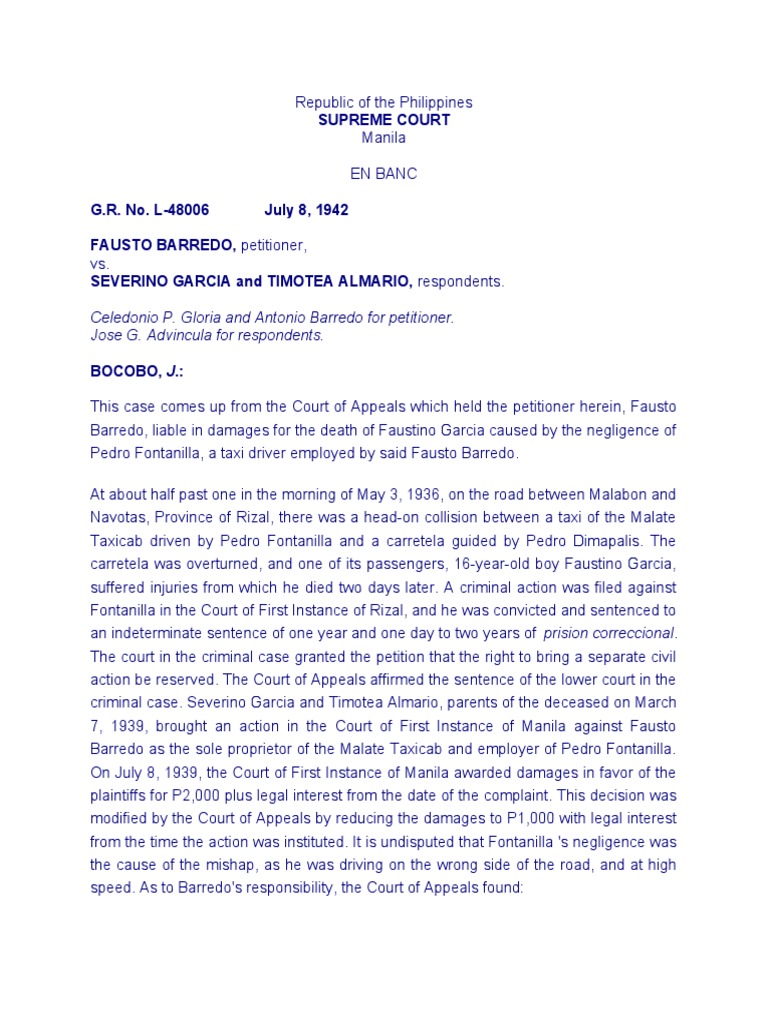 Barredo v. Garcia & Almario, G.R. No. L-48006, July 8, 1942 | PDF ...