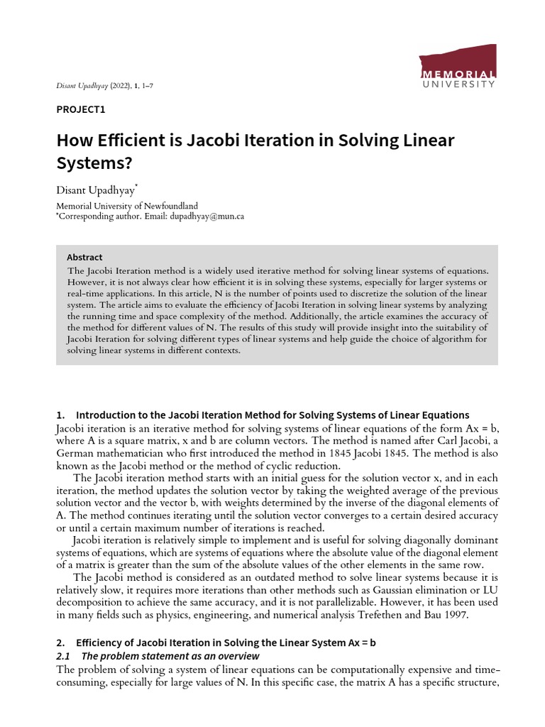 How Efficient Is Jacobi Iteration in Solving Linear Systems | PDF ...