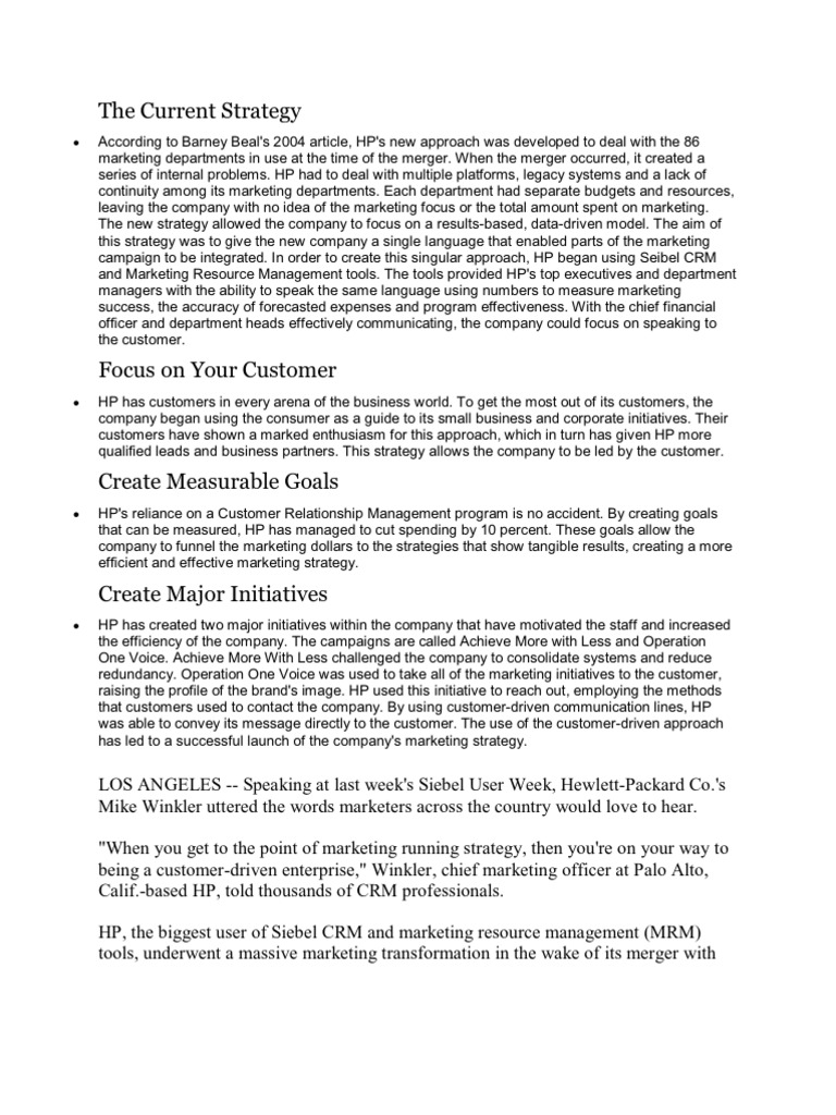 Marketing Strategy of HP | PDF | Hewlett Packard | Customer Relationship Management