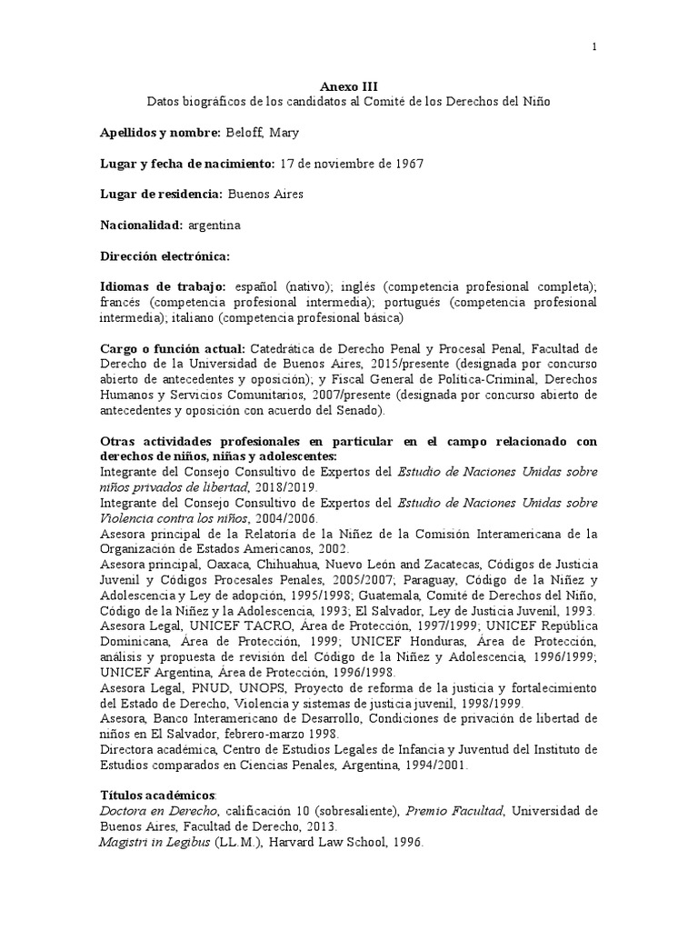 CV Mary Beloff - SP | PDF | Derechos de los niños | America latina
