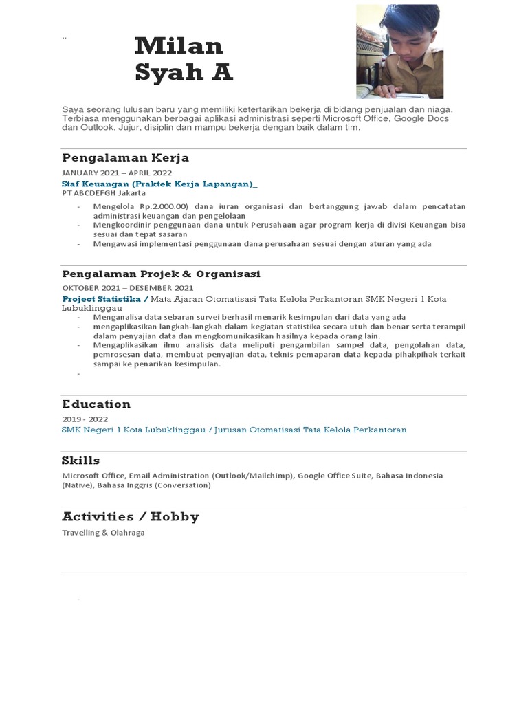 Free Template CV Lulusan SMK by Vina Muliana | PDF