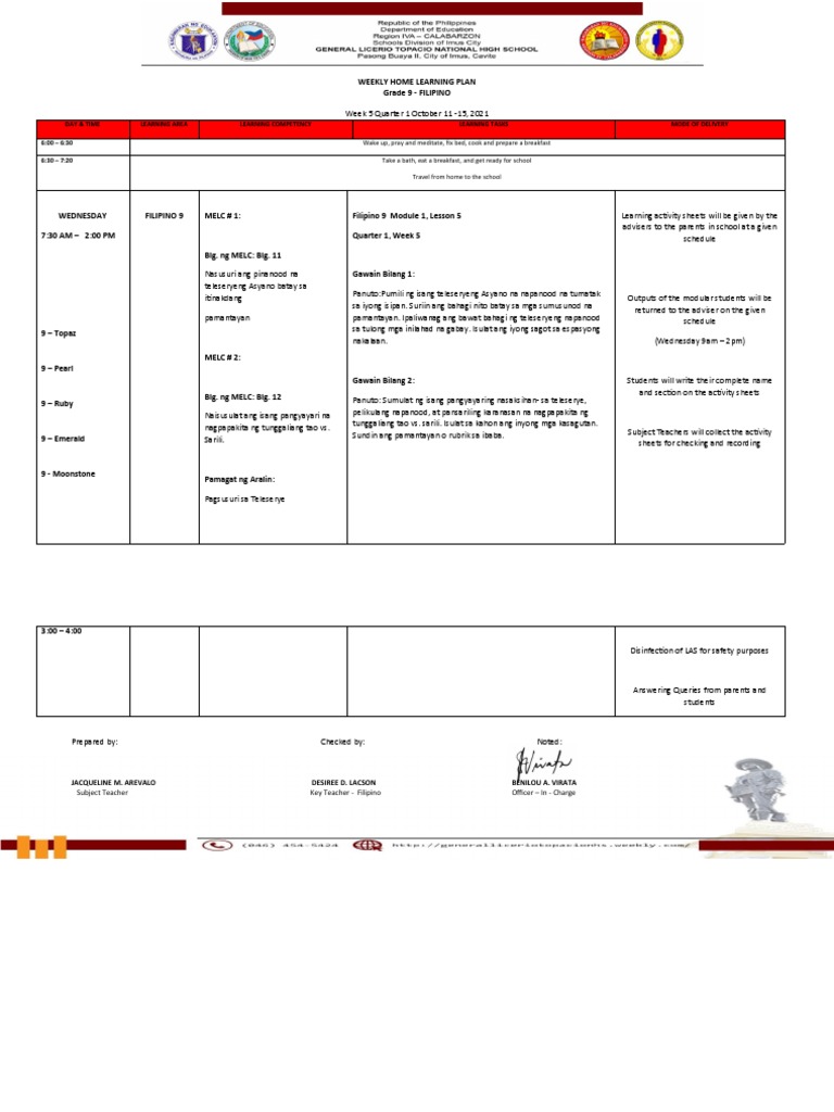 Filipino G9 WHLP Q1 W5 Arevalo | PDF