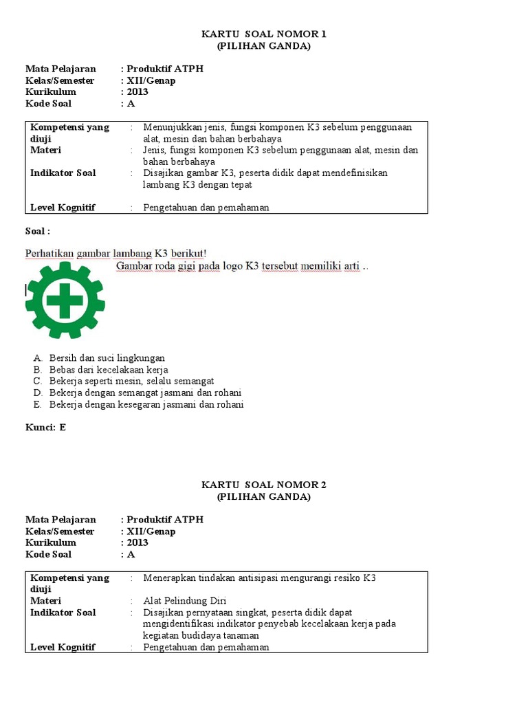 Kartu Soal Atph Utama | PDF