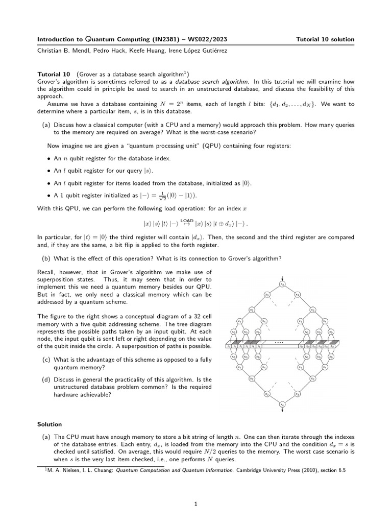 Tutorial10 Solution Pdf Quantum Computing Theoretical Computer Science 