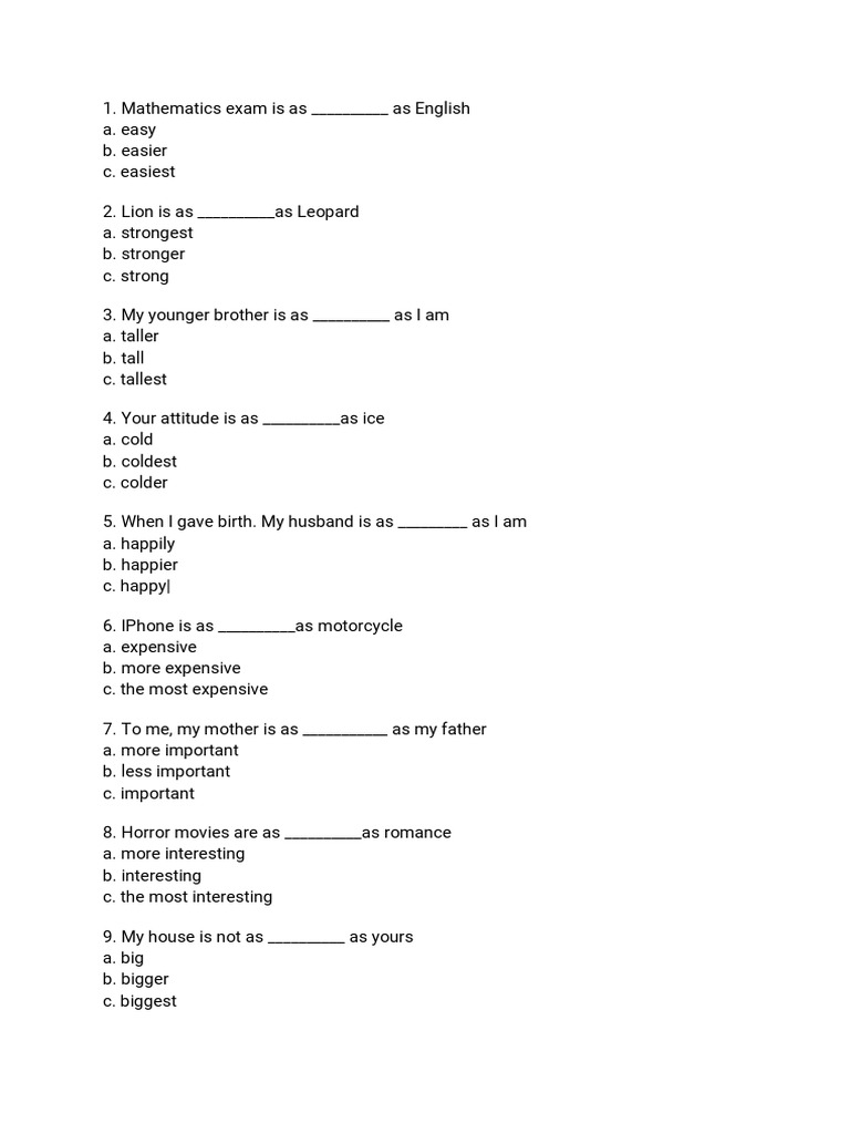 Degree of Comparison Exercises | PDF | Planets | Astronomy