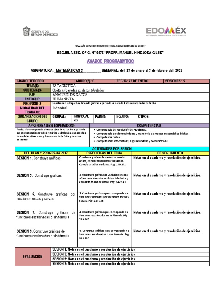 AVANCE PROGRAMATICO Mate 3 23 Enero - 050840 | PDF | Ecuaciones ...