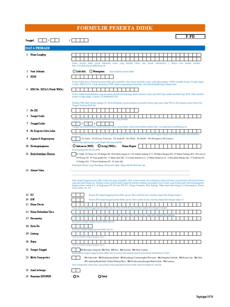 Formulir Dapodik-Peserta Didik | PDF