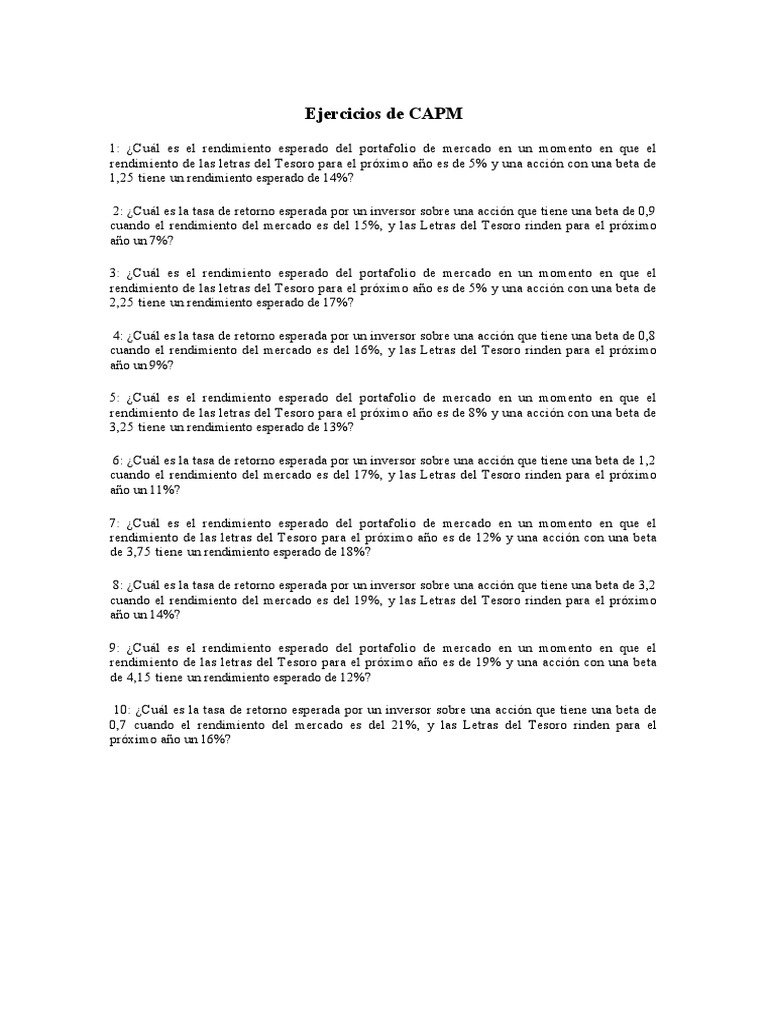 Ejercicios de CAPM | PDF | Negocios | Finanzas y dinero