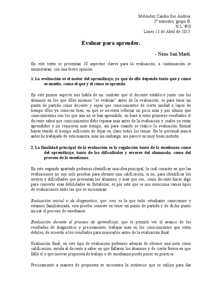 Evaluar para Aprender | PDF | Evaluación | Método de enseñanza