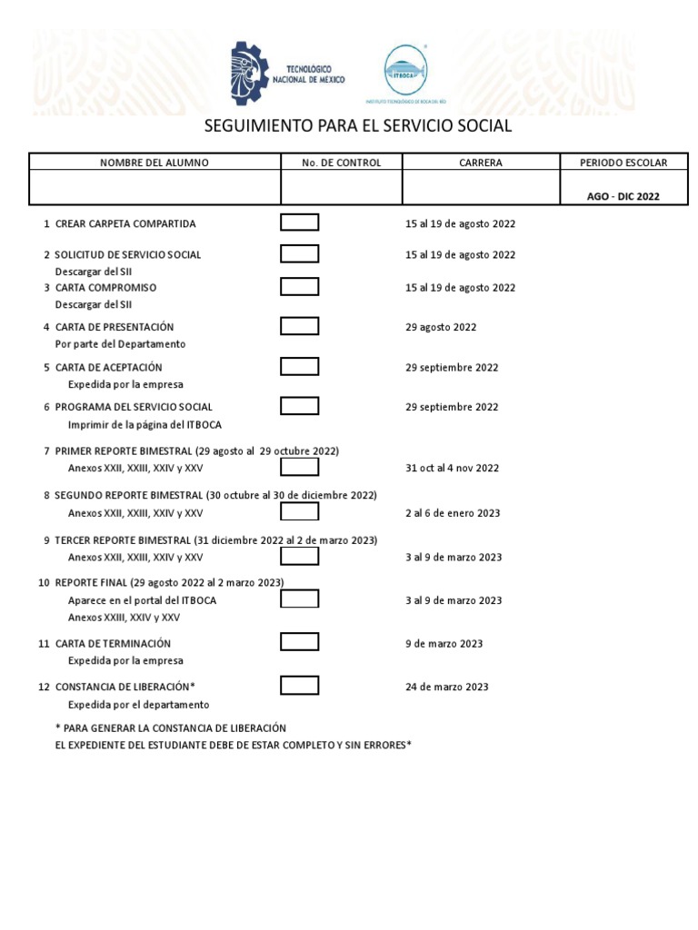 Seguimiento Del Servicio Social Itboca | PDF