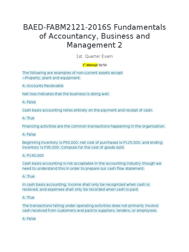 FABM2121 Fundamentals Grade 12 1st Quarter Exam | PDF | Balance Sheet ...