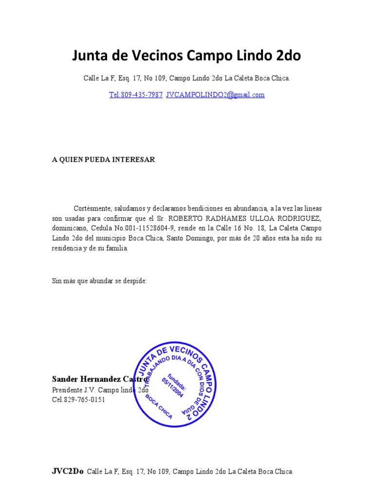 Junta de Vecinos Campo Lindo 2do | PDF