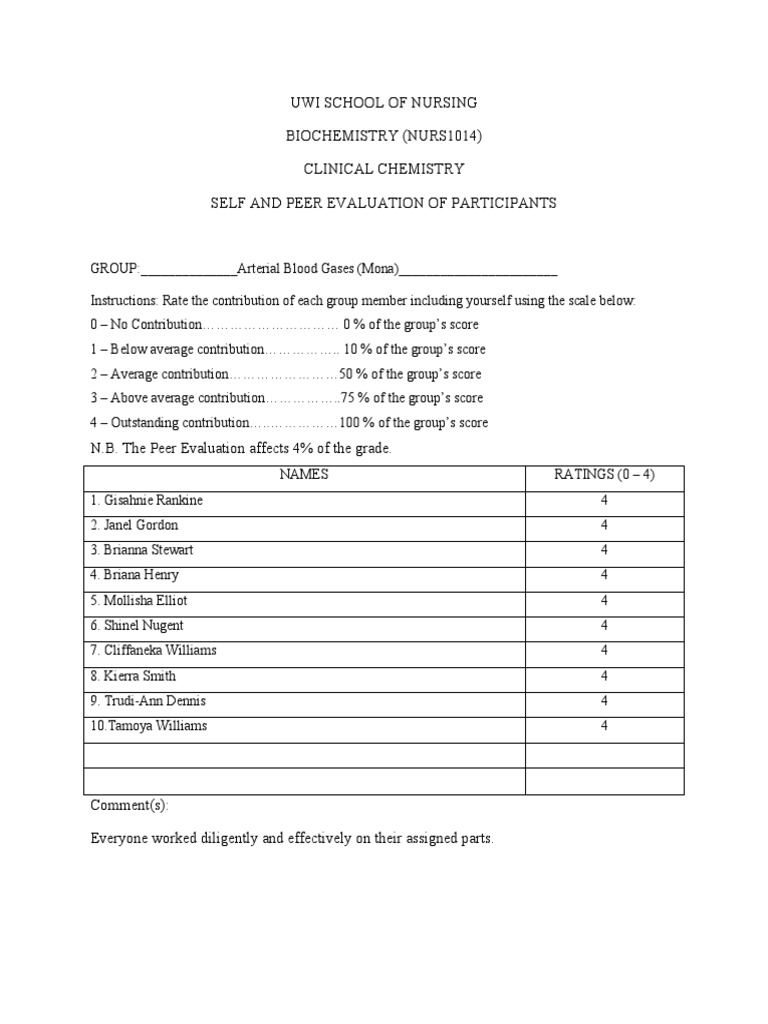 Peer Evaluation Sheet | PDF