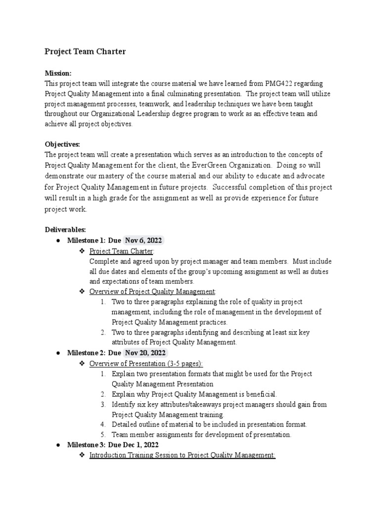 Project Charter | Download Free PDF | Quality Management | Project ...