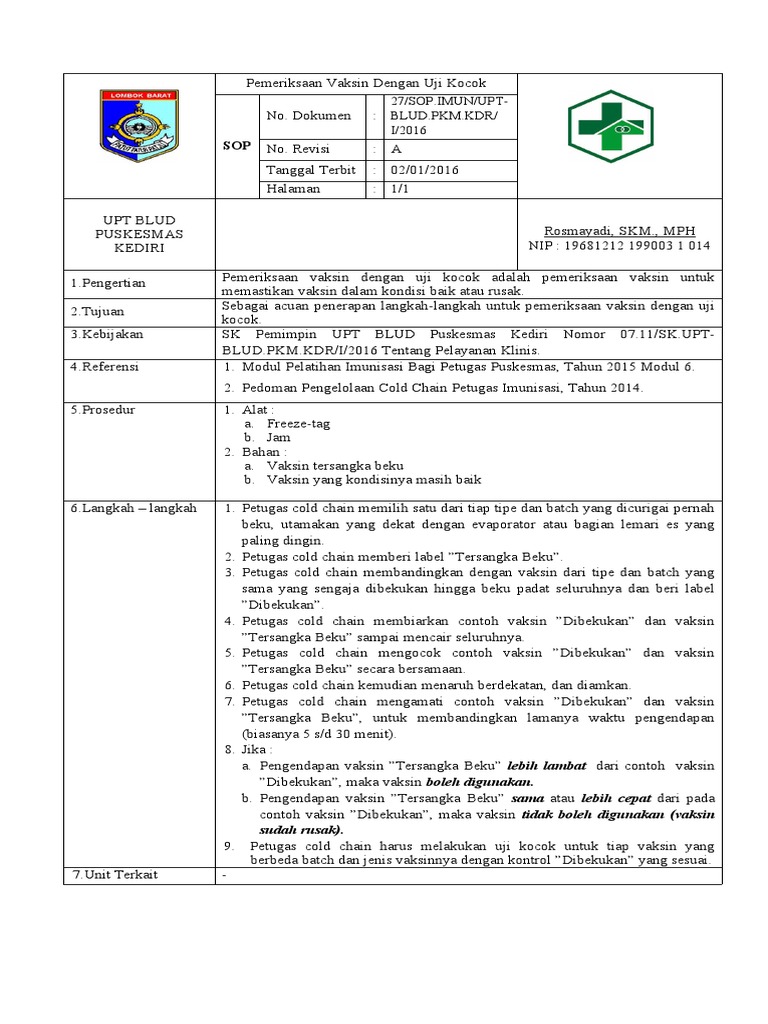 27 Sop Imunisasi Uji Kocok | PDF