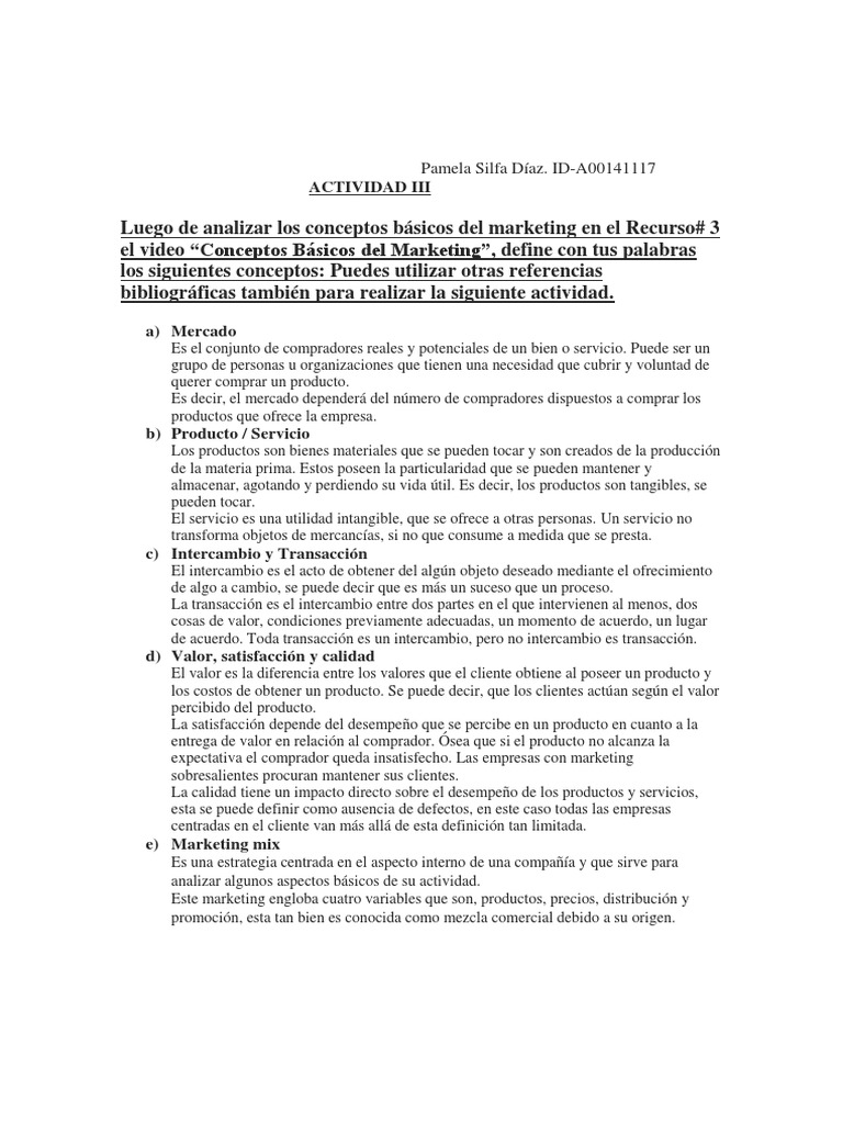 Actividad Iii, Los Conceptos | PDF | Marketing | Producto (Negocio)