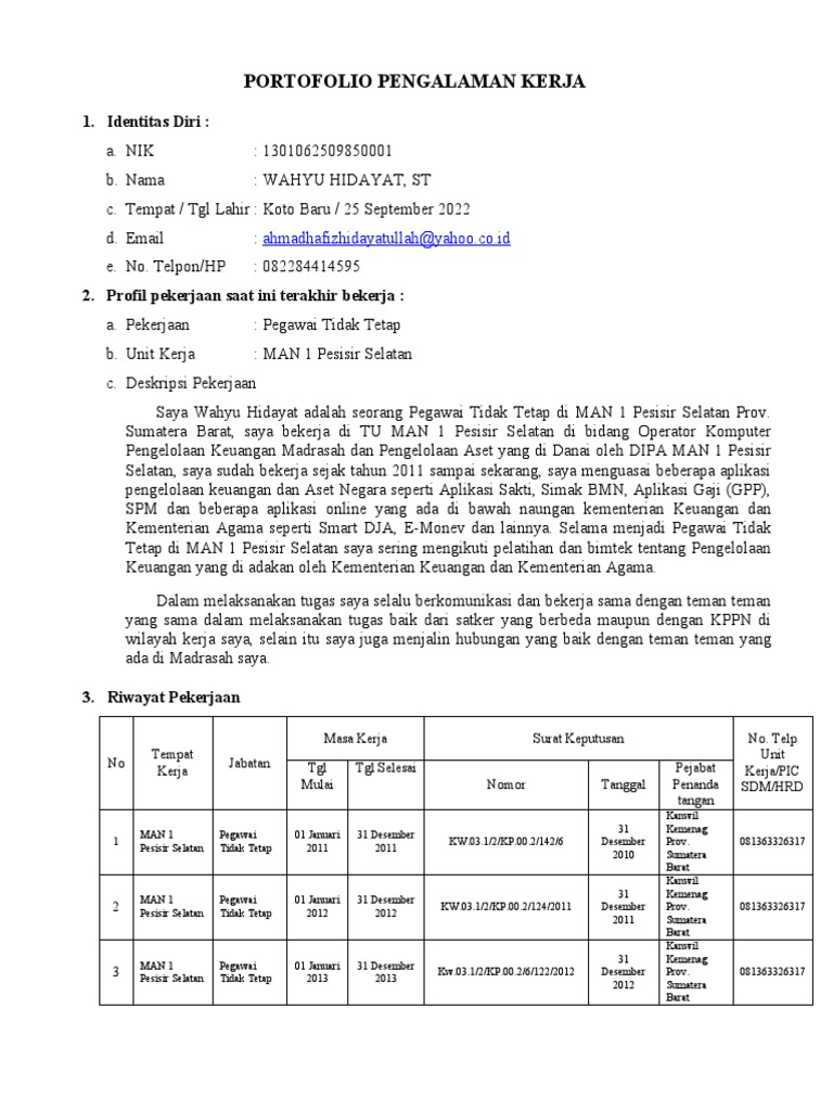 Portofolio Pengalaman Kerja | PDF