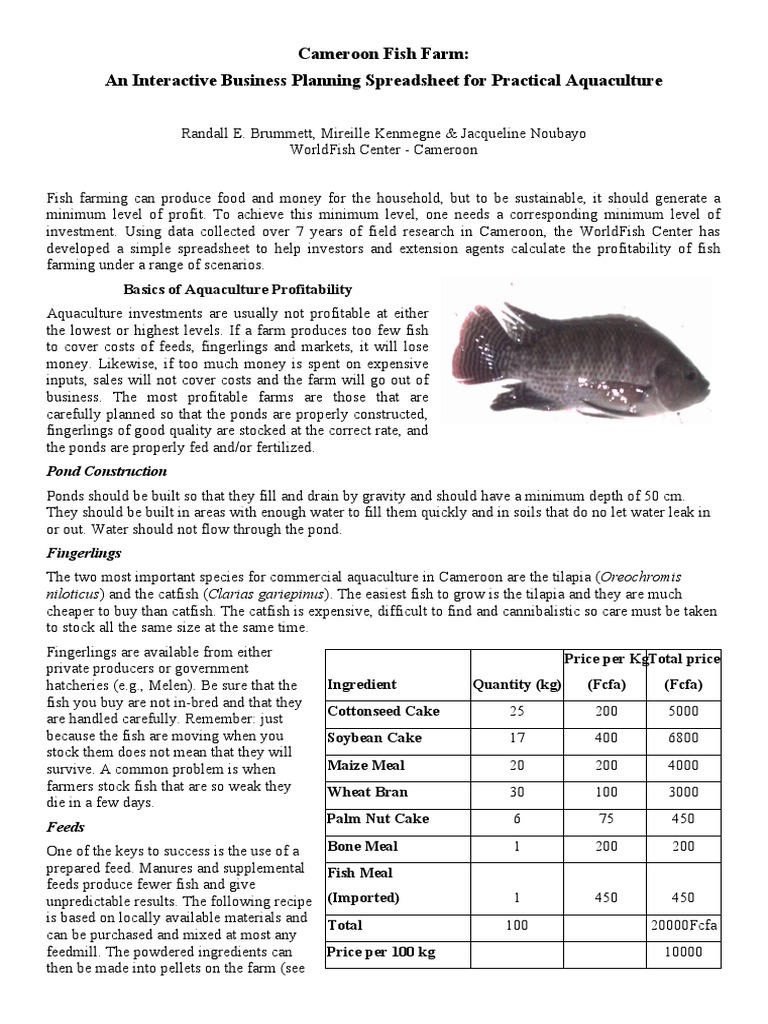 Cameroon Fish Farm | PDF | Aquaculture | Animal Feed