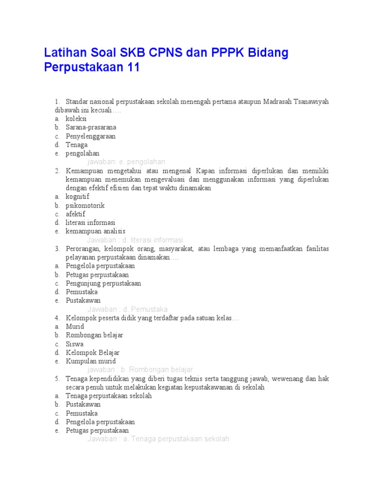 Latihan Soal SKB CPNS Dan PPPK Bidang Perpustakaan 11 | PDF | Griya & Taman