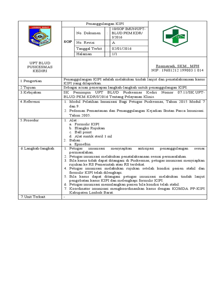 10 Sop Imunisasi Penanggulangan Kipi | PDF