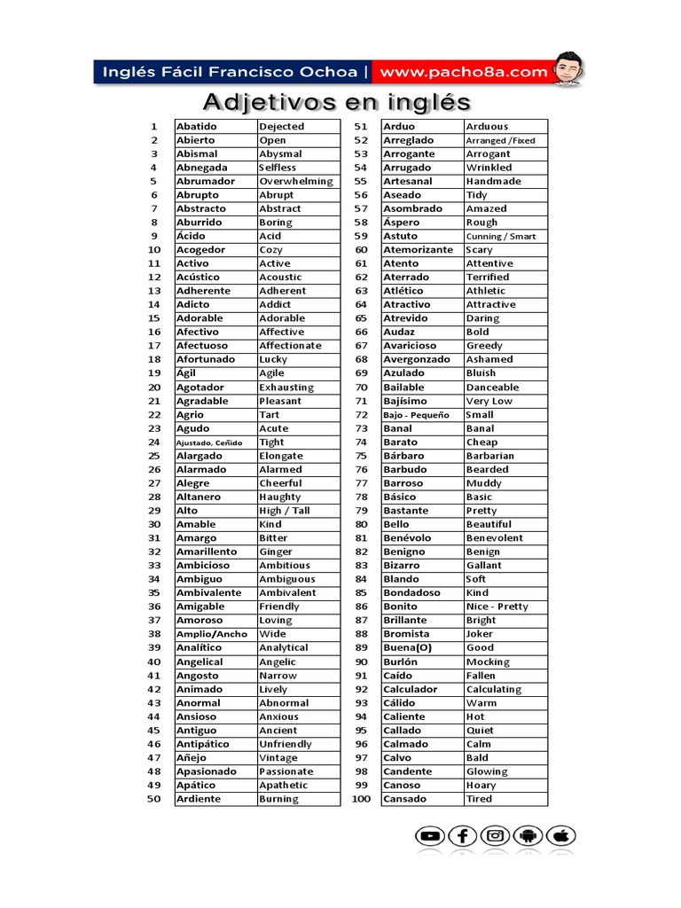 Listado Adjetivos | PDF