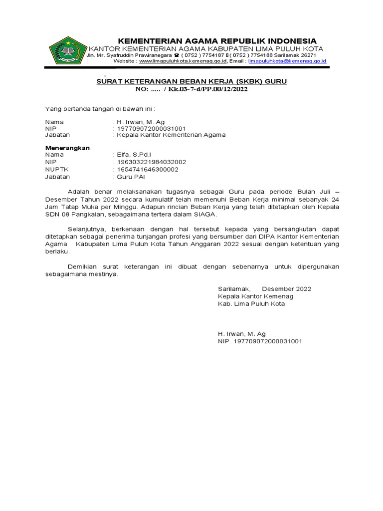 Contoh SKBK 2022 | PDF