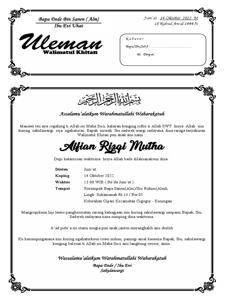 Undangan Khitanan Bahasa Sunda via WA | PDF