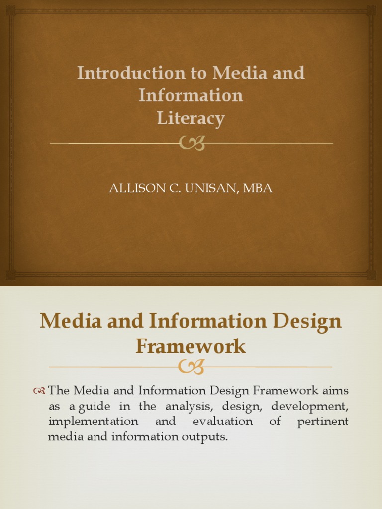 Introduction To Media and Information Literacy: Allison C. Unisan, Mba ...